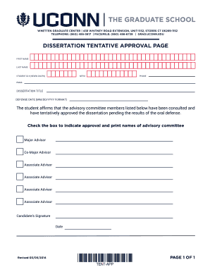 Fillable Online grad uconn DissERtAtiOn tEntAtivE APPROvAl PAGE - The Graduate School at Fax ...