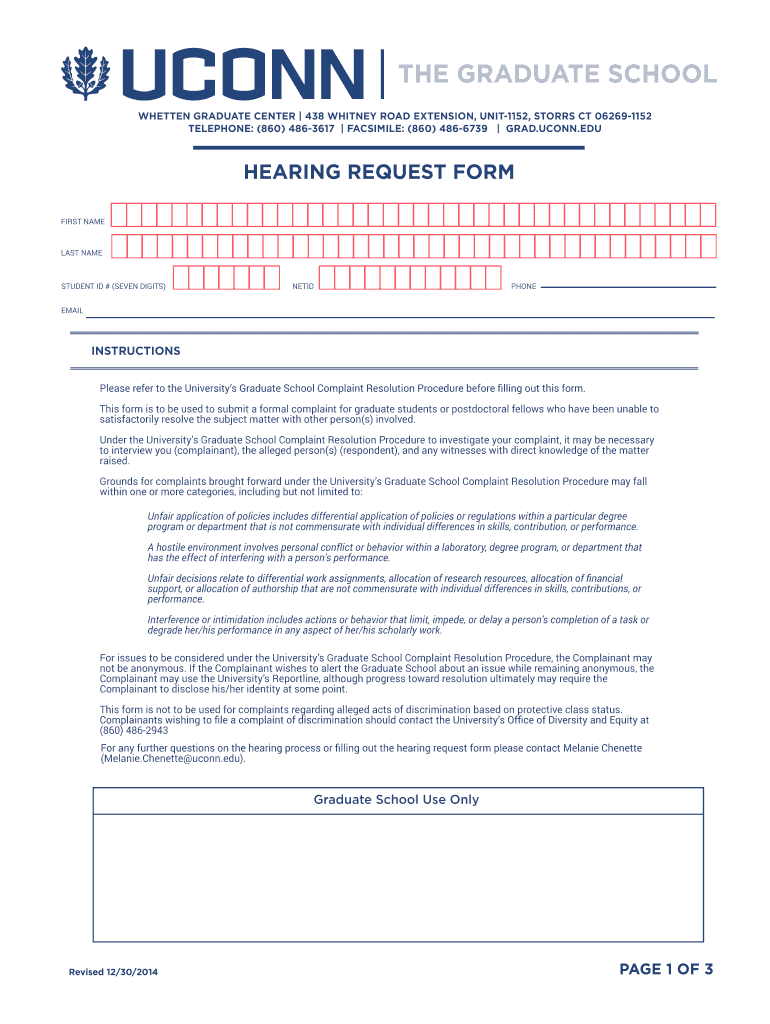 Fillable Online grad uconn Hearing request form - The Graduate School at UConn - University of ...