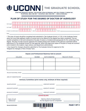 Fillable Online grad uconn Plan of Study for Doctor of Audiology - The ...
