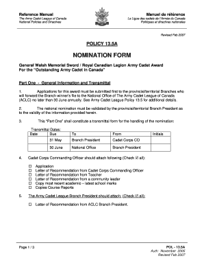 Fillable Online armycadetleague FORM - The Army Cadet League of Canada ...