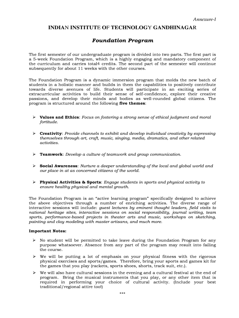 Fillable Online iitgn ac Foundation Program - iitgn ac Fax Email Print - pdfFiller