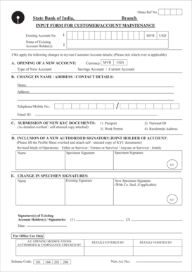 Fillable Online Input Form For Customer Account - State Bank of India ...