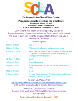 Fillable Online scla Flyer - South Carolina Library Association - scla ...