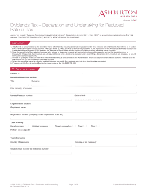 Fillable Online Ashburton Dividend Tax Reduction Declaration Fax Email ...