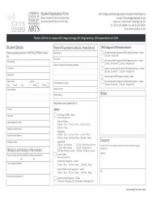 Fillable Online Notes Student Application Form Student Details Medical 