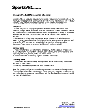 Fillable Online Strength Maintenance Checklist Strength Maintenance ...