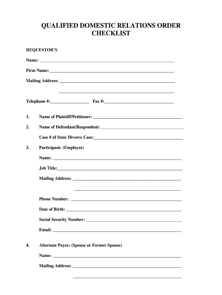 Fillable Online Qualified domestic relations order checklist - QDRONOW ...