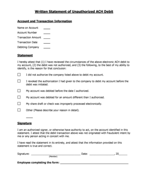 Fillable Online whitecrown Written Statement of Unauthorized ACH Debit ...