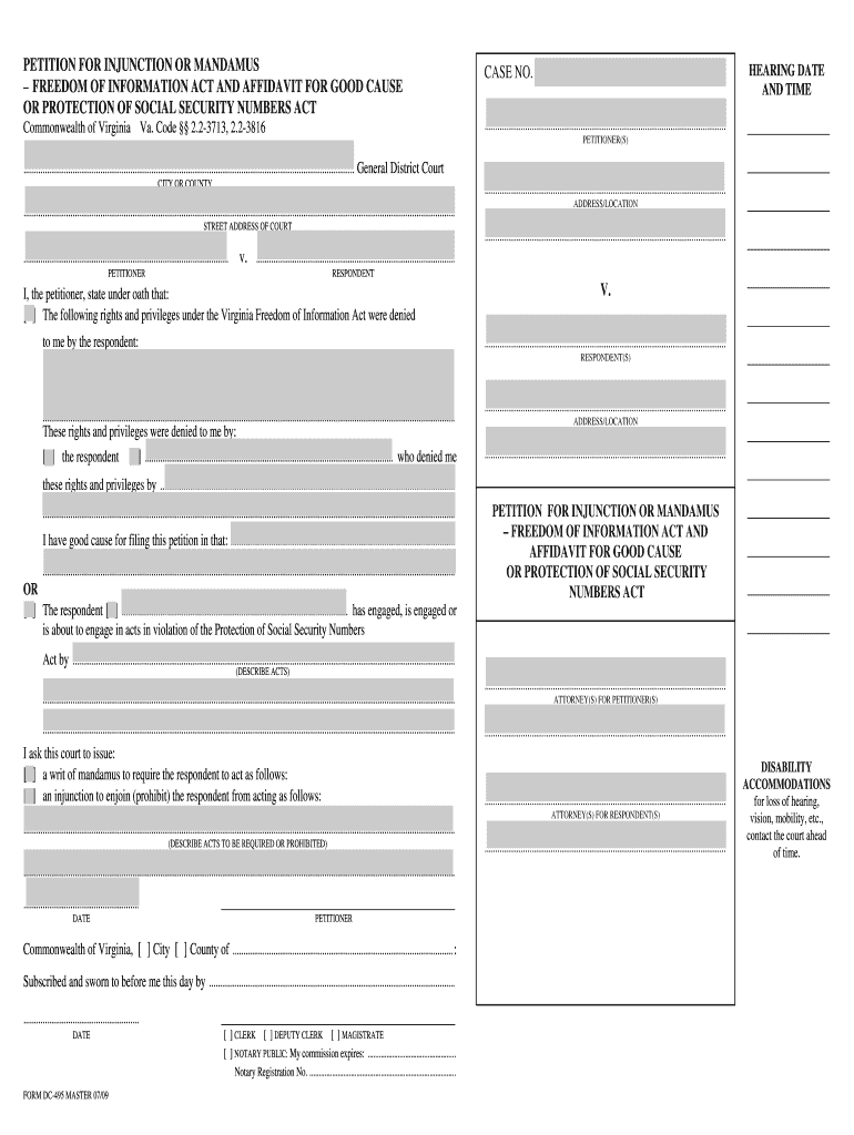 Fillable Online essex-virginia PETITION FOR INJUNCTION OR MANDAMUS FREEDOM OF INFORMATION ACT ...