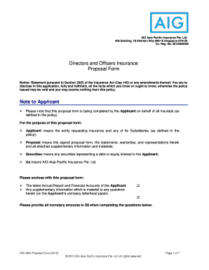 Fillable Online Proposal Form - AIG Singapore Fax Email Print - pdfFiller