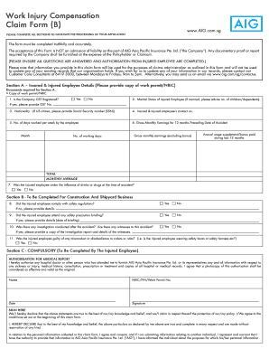 Fillable Online Work Injury Compensation Claim Form B - AIG Singapore ...