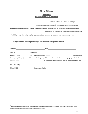 Fillable Online City of St Louis MBEWBE Annual No Change Affidavit Fax ...