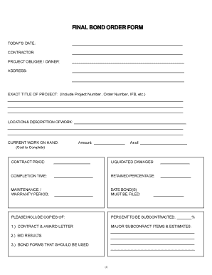 Fillable Online FINAL BOND ORDER FORM Fax Email Print - pdfFiller