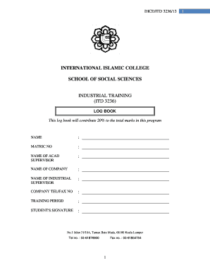 Fillable Online iic edu Log Book Template - International Islamic ...