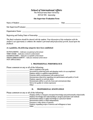 Fillable Online sia psu Site Supervisor Final Evaluation Form Fax Email ...