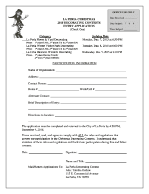 Fillable Online Christmas Decorating Contest Entry Application 2015 Fax ...