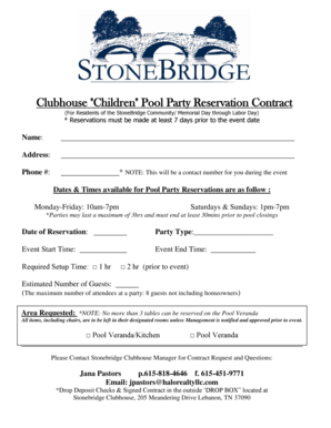 Fillable Online StoneBridge-Resident Childrens Pool Party Rental ...