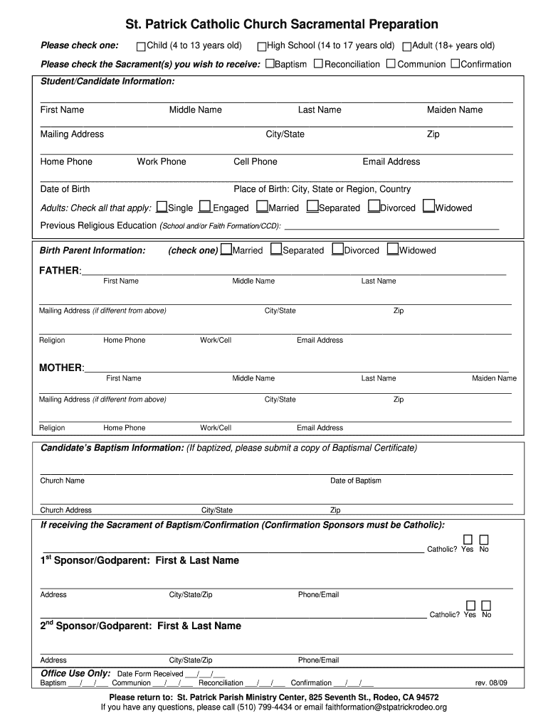 Fillable Online stpatrickrodeo Sacramental Prep Form Fax Email Print ...