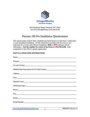 Fillable Online Panoura 18S Pre-Installation Questionnaire - at www Fax ...