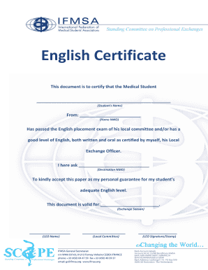 Fillable Online English Certificate - MMSA Fax Email Print - pdfFiller