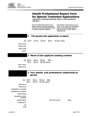 Fillable Online Health professional report bformb for special treatment ...