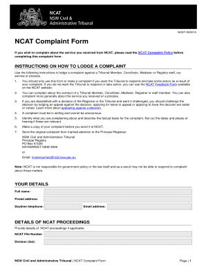 Fillable Online NCAT Complaint bFormb - NSW Civil and Administrative ...