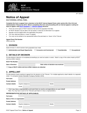 Fillable Online NCAT Appeal Panel bFormb - Notice of Appeal - NSW Civil and bb Fax Email Print ...