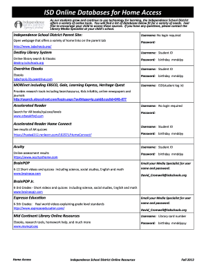 Fillable Online ISD Online Databases for Home Access Fax Email Print - pdfFiller
