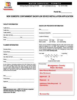 Fillable Online New Domestic Backflow Device Installation - Montgomery ...