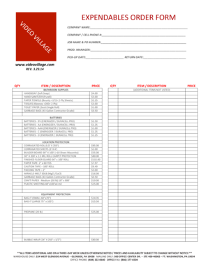 Fillable Online EXPENDABLES ORDER FORM - Video Village Fax Email Print ...