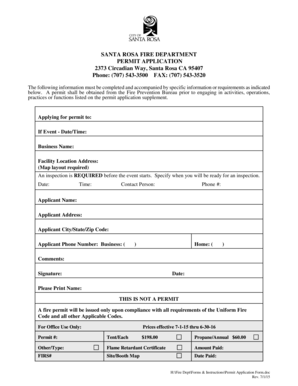 Fillable Online Fire Department Permit Application - PDF version - City ...