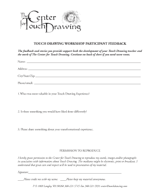 Fillable Online Touch Drawing Workshop Participant Feedback amp Release ...