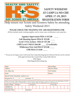 Fillable Online SAFETY WEEKEND AT CAMP LA-NO-CHE APRIL 17-19 b2015b bb ...