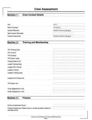 Fillable Online Crew Assessment bFormb Fax Email Print - pdfFiller