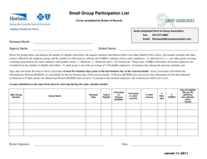Fillable Online Small Group Participation List - Savoy Associates Fax ...