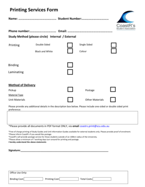 Fillable Online Printing Services Form - CoastRs Student Association Fax Email Print - pdfFiller
