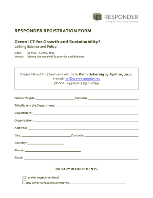Fillable Online scp-responder RESPONDER REGISTRATION FORM Green ICT for ...