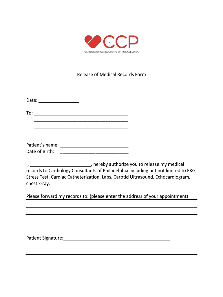 Fillable Online Release of Medical Records Form CCP - ccpdocscom Fax ...