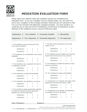 Fillable Online creativemediation Mediation Evaluation Form - Creative ...