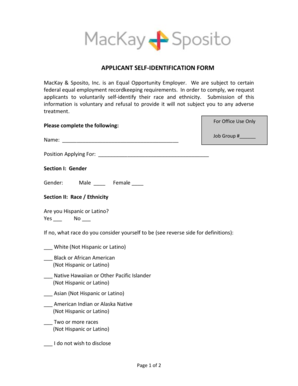 Fillable Online APPLICANT SELF-IDENTIFICATION FORM - MacKay Fax Email ...