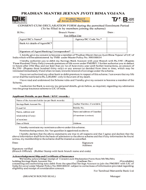 Fillable Online tmb PMJJBY Consent Deceleration Form - Tmbin Fax Email ...