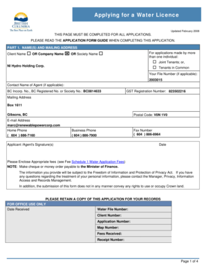 Fillable Online a100 gov bc Upper Ramona Water Licence Application ...