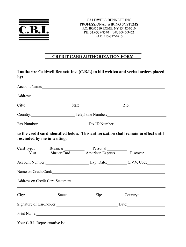 Fillable Online CREDIT CARD AUTHORIZATION FORM I authorize Fax Email ...