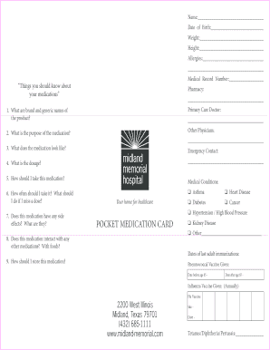 Fillable Online Pocket medication card - Midland Memorial Hospital Fax ...
