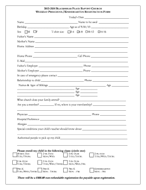 Fillable Online 2013-2014 Weekday Registration Form - bpbccom Fax Email ...