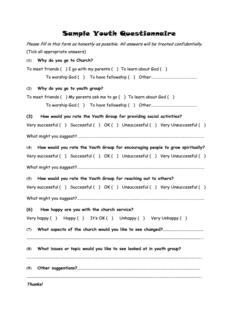 Fillable Online Sample Youth Questionnaire Fax Email Print - pdfFiller