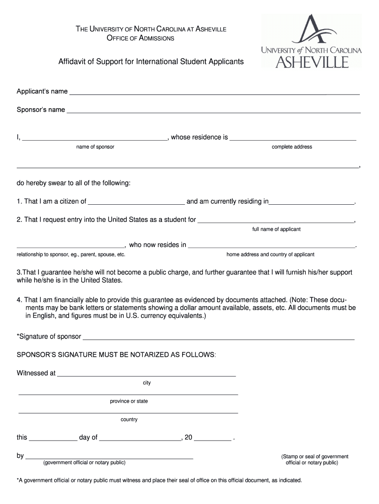 Fillable Online International Student Affidavit of Support - Admissions Fax Email Print - pdfFiller