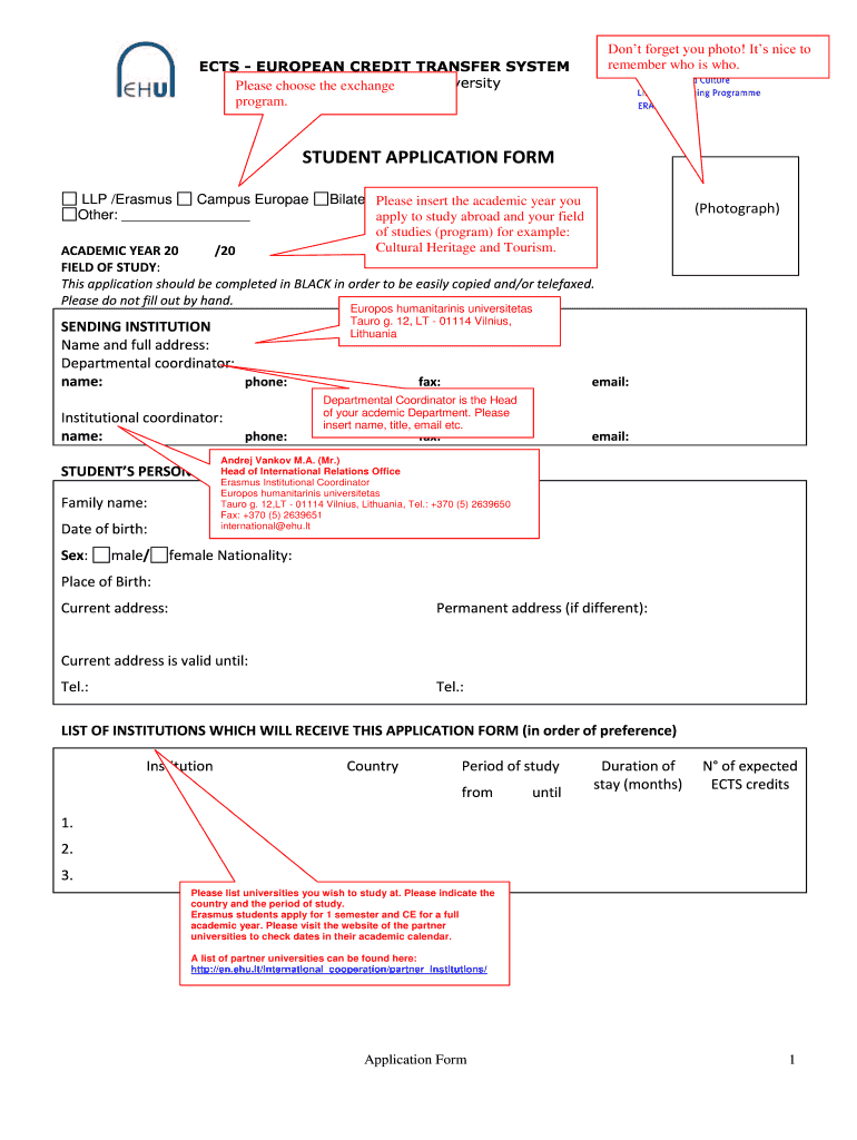 Fillable Online Student application form - European Humanities University Fax Email Print ...