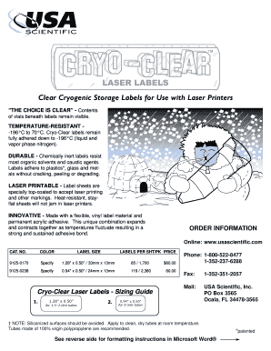 Fillable Online Clear Cryogenic Storage Labels for Use with Laser ...
