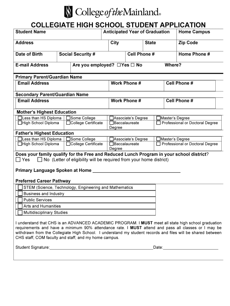 Fillable Online CHS Application 15-16doc Fax Email Print - pdfFiller